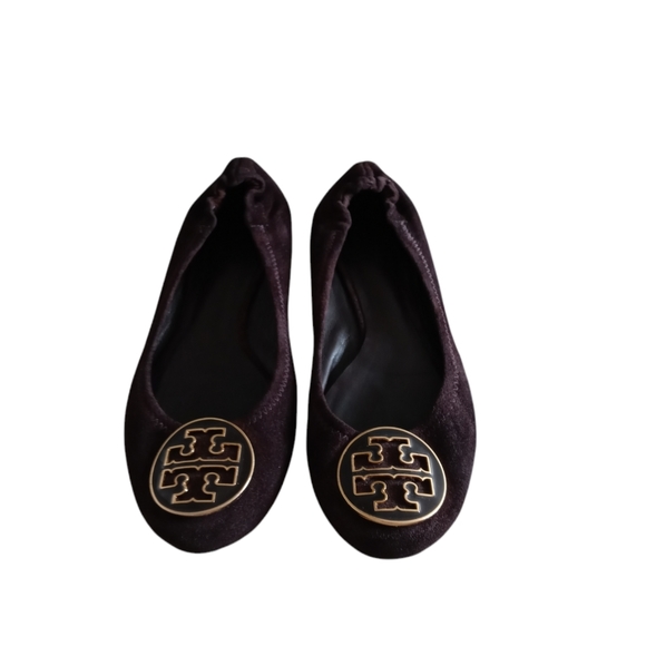 Tory Burch | Shoes | Tory Burch Chocolate Brown Enamel Logo Suede Reva ...